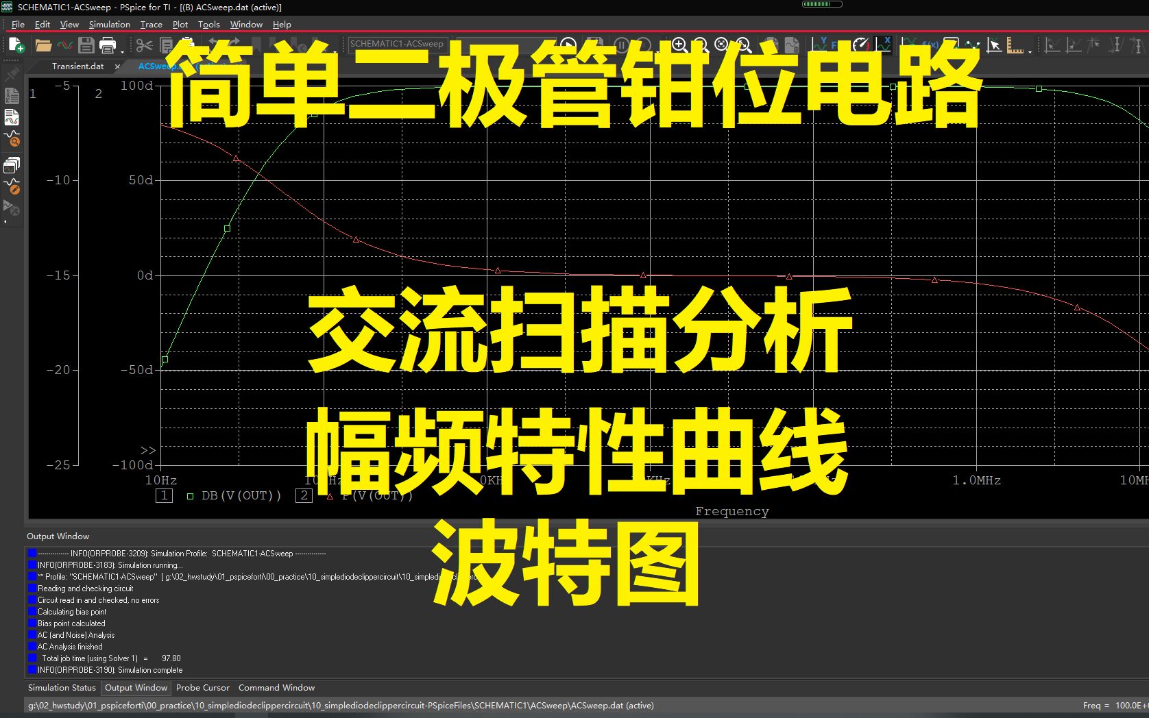 PSpiceForTI第33集:简单二极管钳位电路交流扫描分析仿真方法
