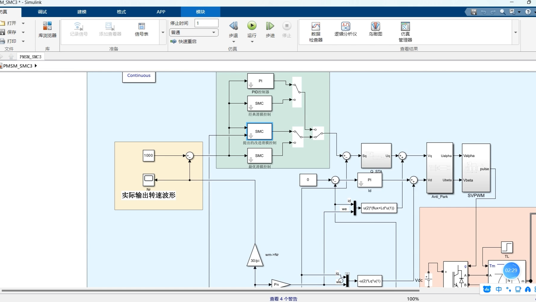 MATLAB/Simulink改进滑膜与PID、经典滑膜、最优滑模的永磁同步...