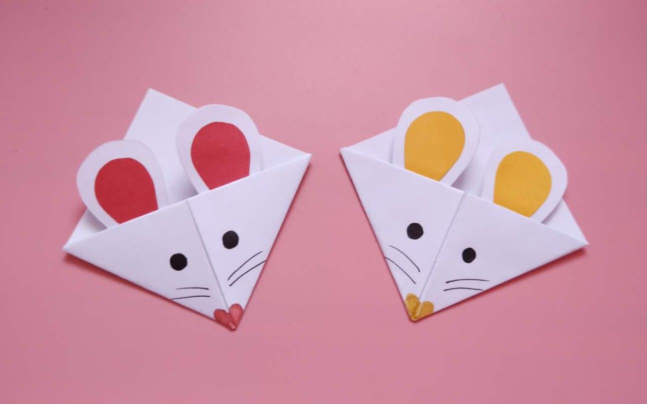 书签不用花钱买,教你制作简单可爱的老鼠书签,手工折纸视频教程