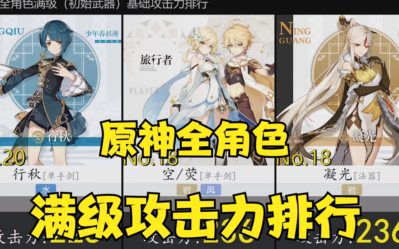 【原神】全角色满级(初始武器)基础攻击力排行