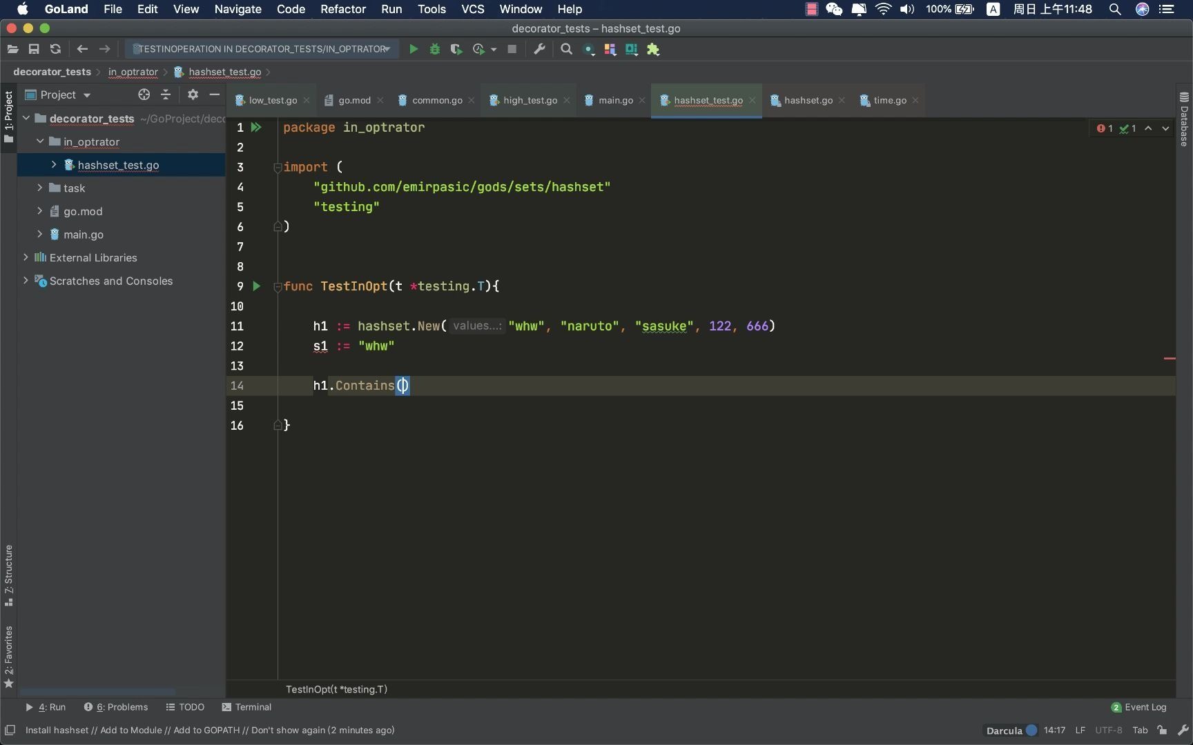 Golang实现Python里in操作的方法