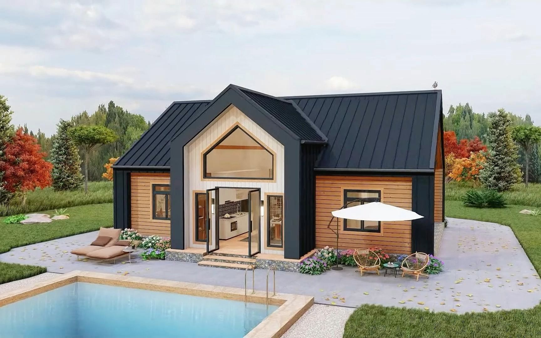 一栋漂亮的3居室乡村别墅创意(13x13米,169平)