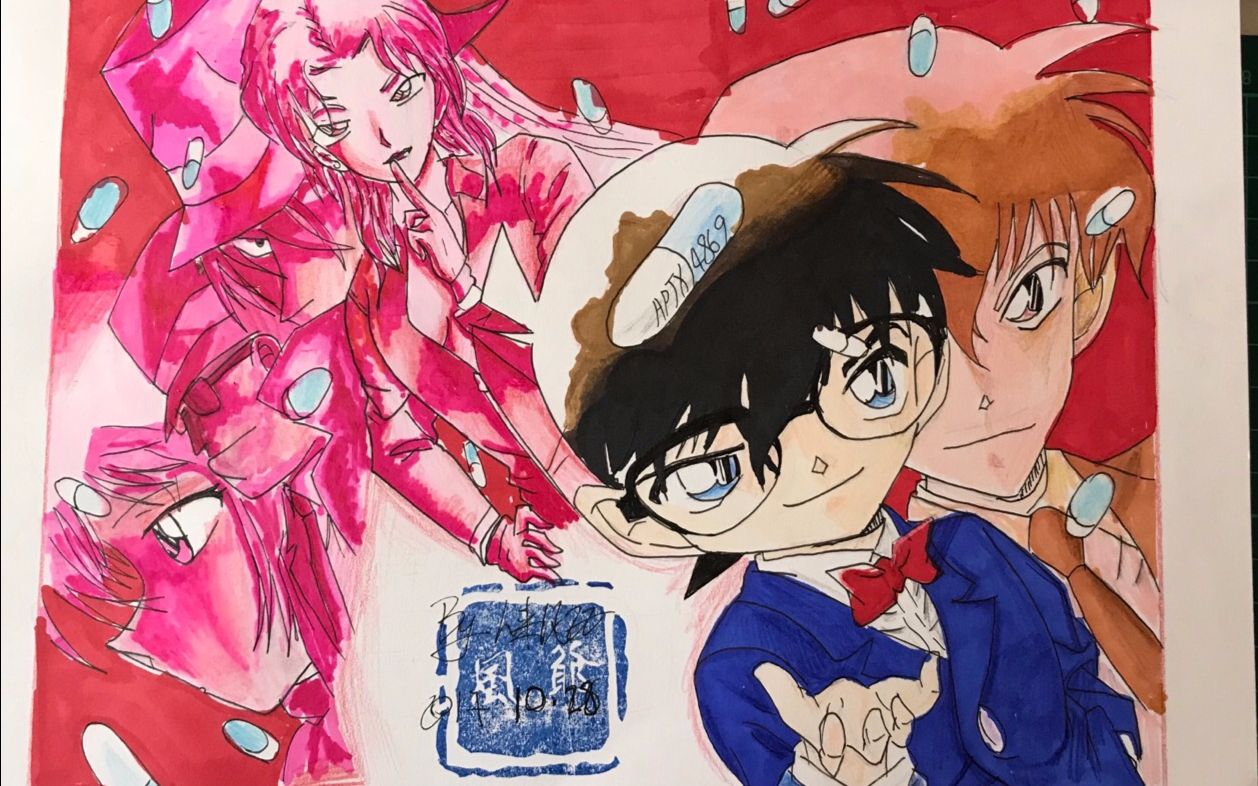 马克笔和彩铅手绘名侦探柯南