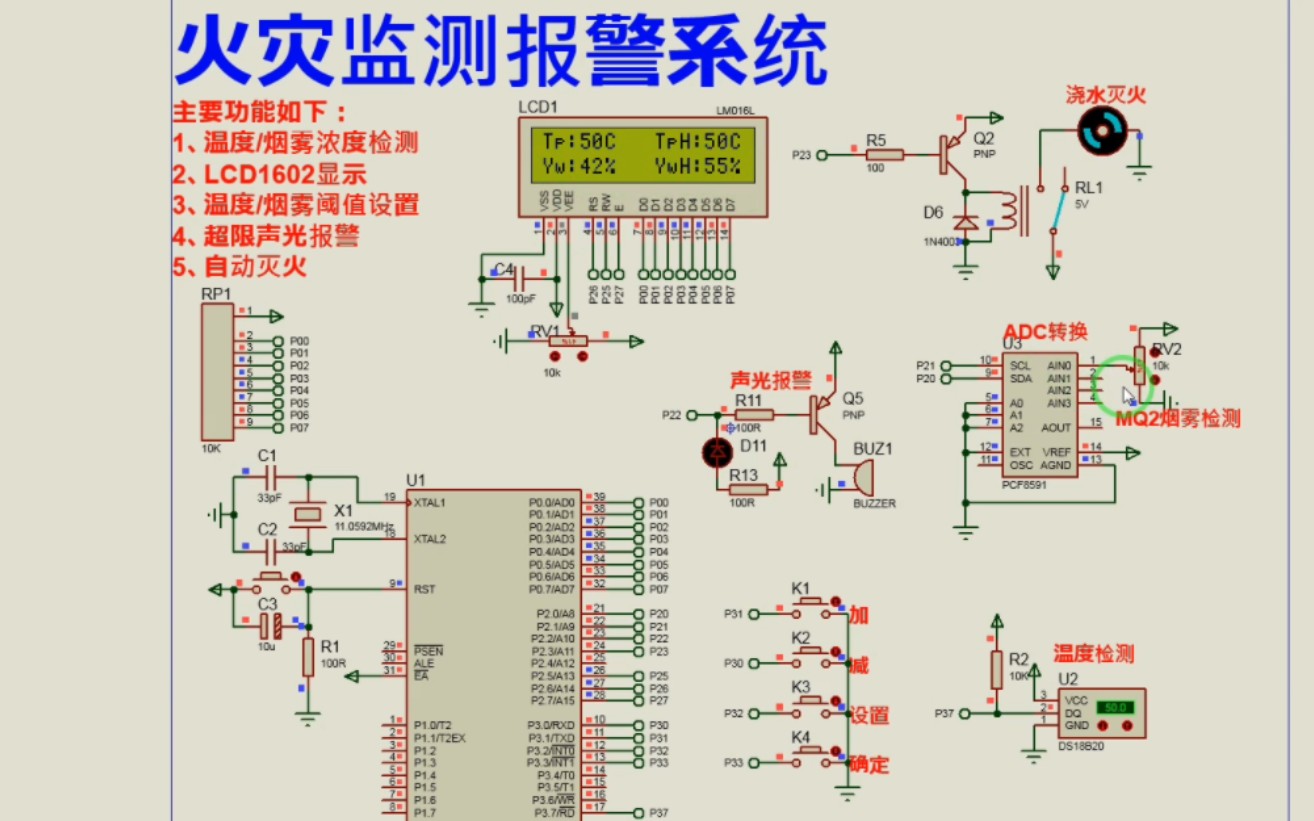 【Proteus仿真】【51单片机】火灾监测报警系统设计