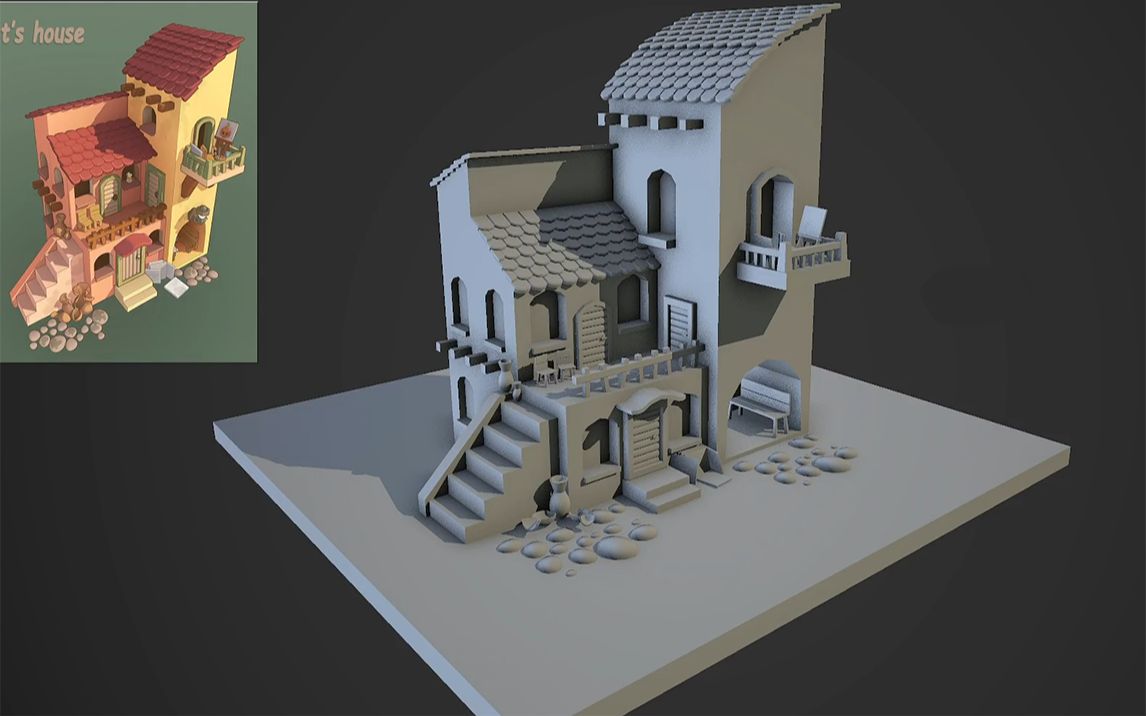 3DMAX新手场景 门 窗户 楼梯 瓦片到材质渲染布线制作