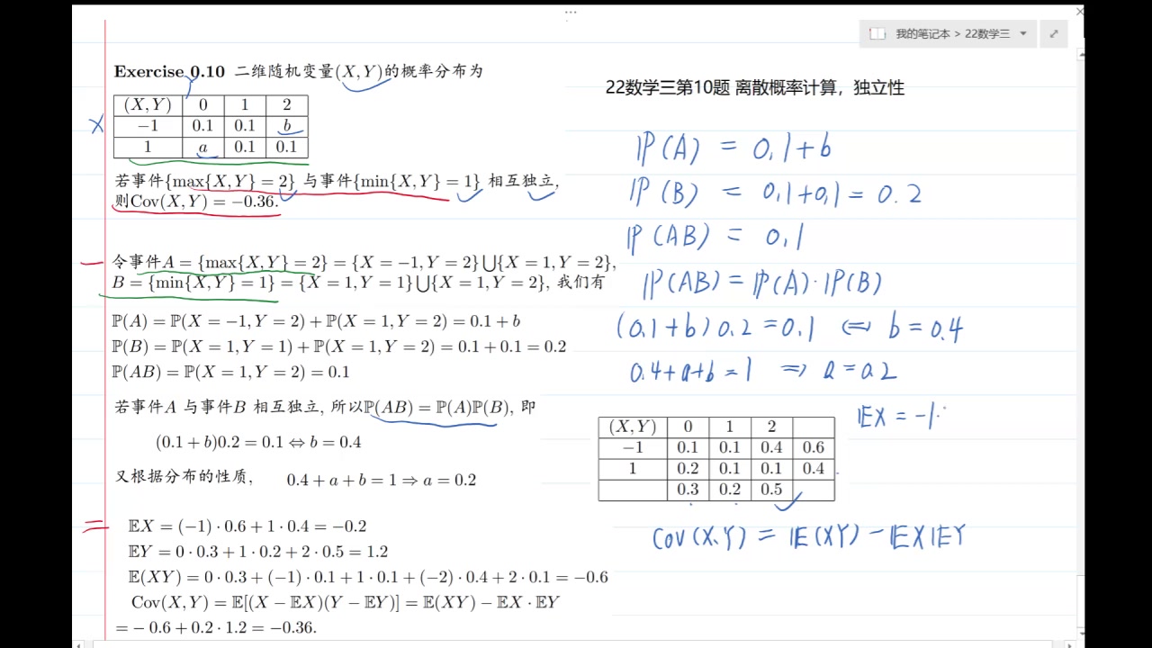 22数学三第10题 离散概率计算,独立性