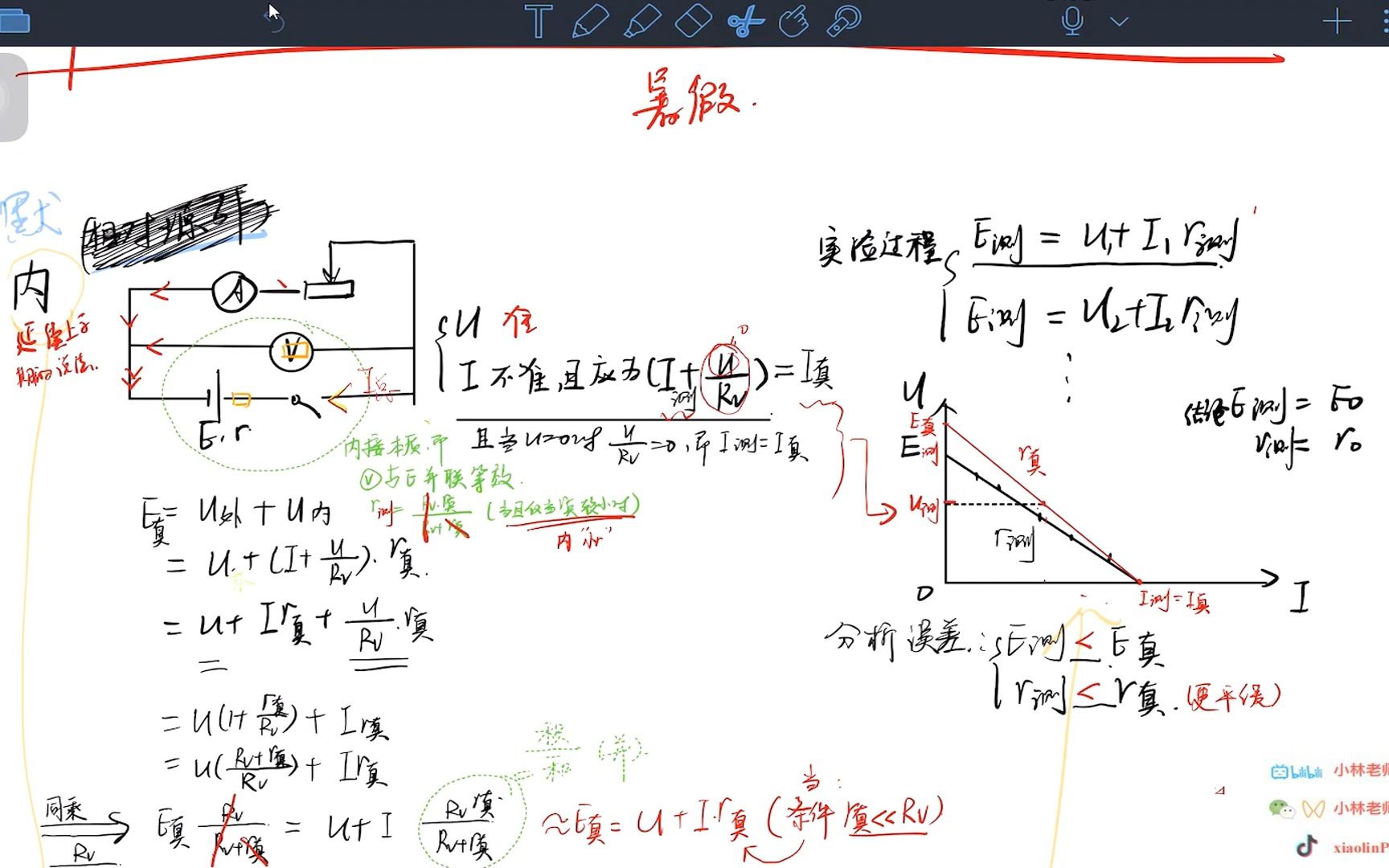 ...一轮】电学实验:测量电源电动势E与内阻之内接法与外接法误差分析