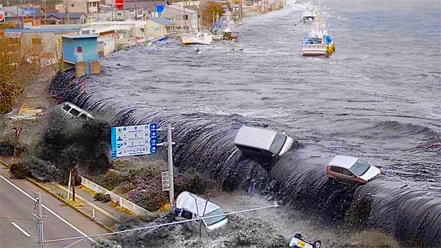 日本大地震,巨大海啸席卷日本;场面如同科幻电影、灾难大片!