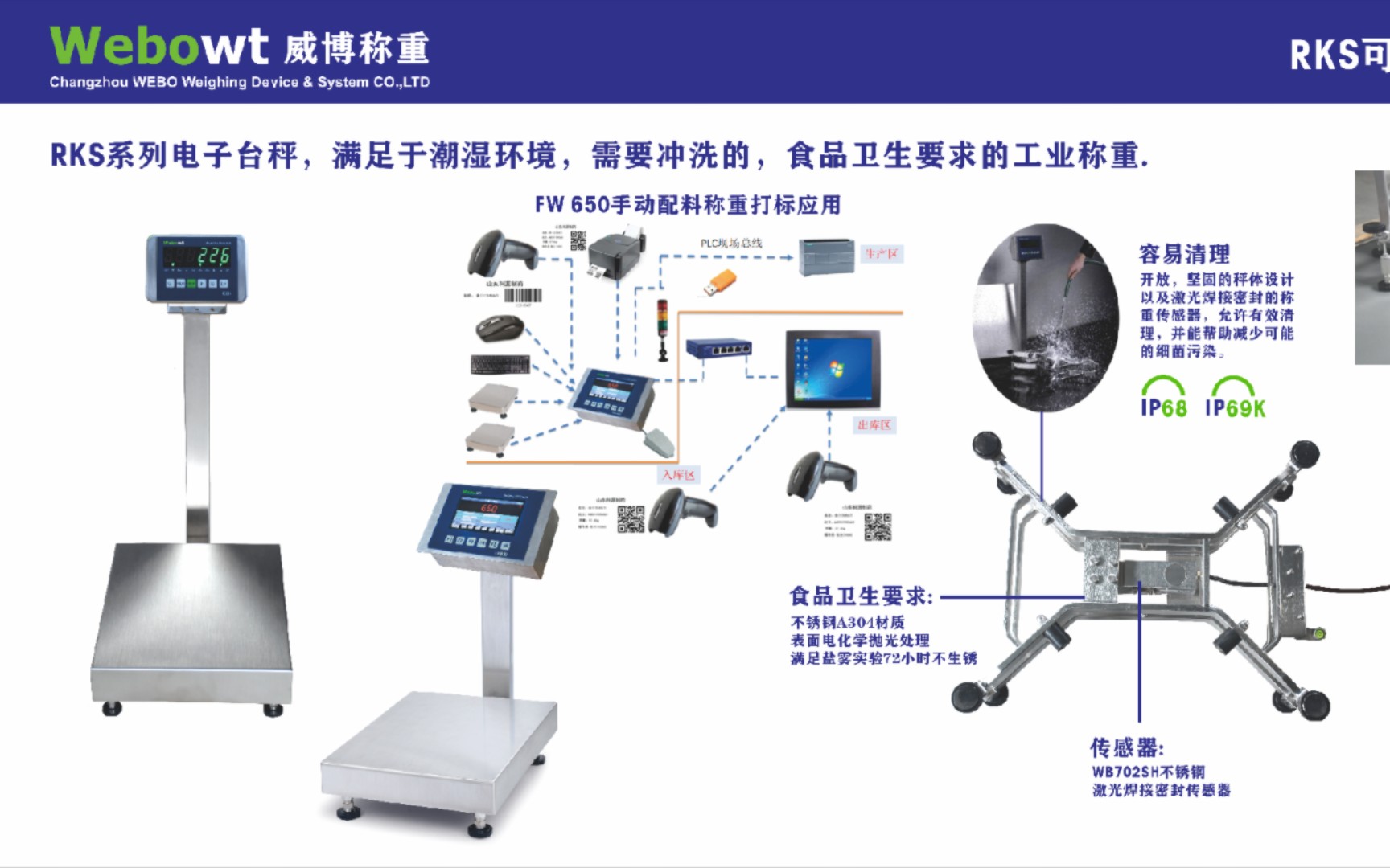 威博称重RKS-ID226/RKS-FW650电子台秤IP68IP69环境满足于潮湿...