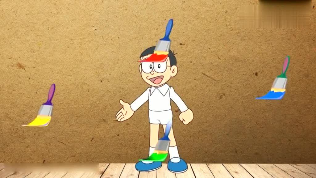 儿童早教益智动画,给哆啦A梦家族成员涂上正确的颜色