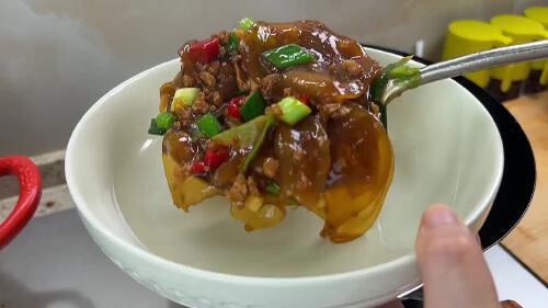 肉末山药粉皮简单好吃,当作菜或者主食都可以山药粉皮粉皮