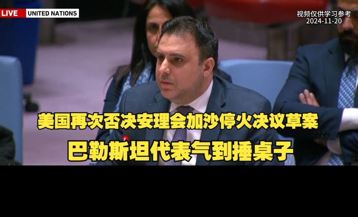 美国再次否决安理会加沙停火决议草案,巴勒斯坦常驻联合国副观察员...