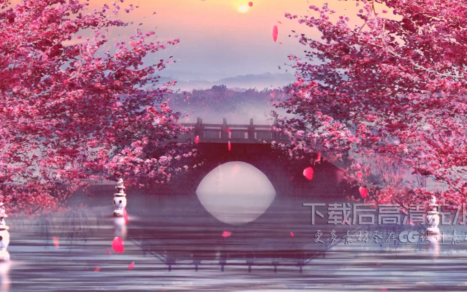s703 中国风江南水乡粉色浪漫桃花飘落小桥流水视频素材 剪辑合成 ...