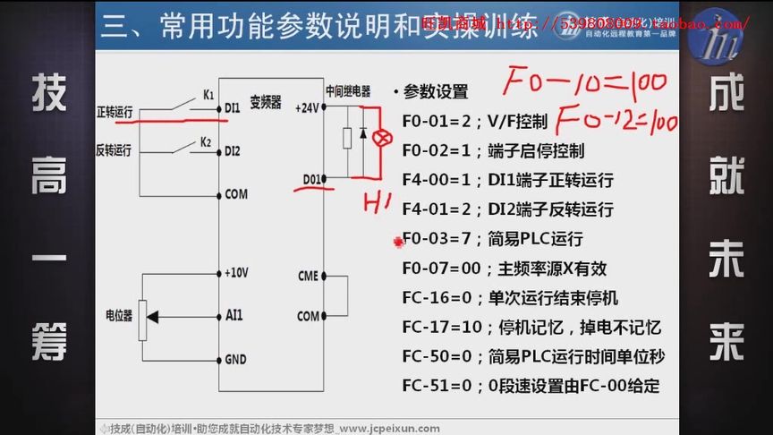汇川变频器功能参数设置及实操训练