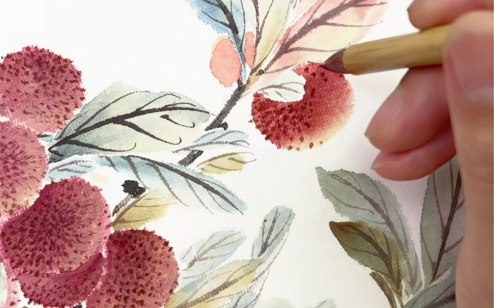 第94集|国画杨梅-小鸟的写意没骨画法教学视频