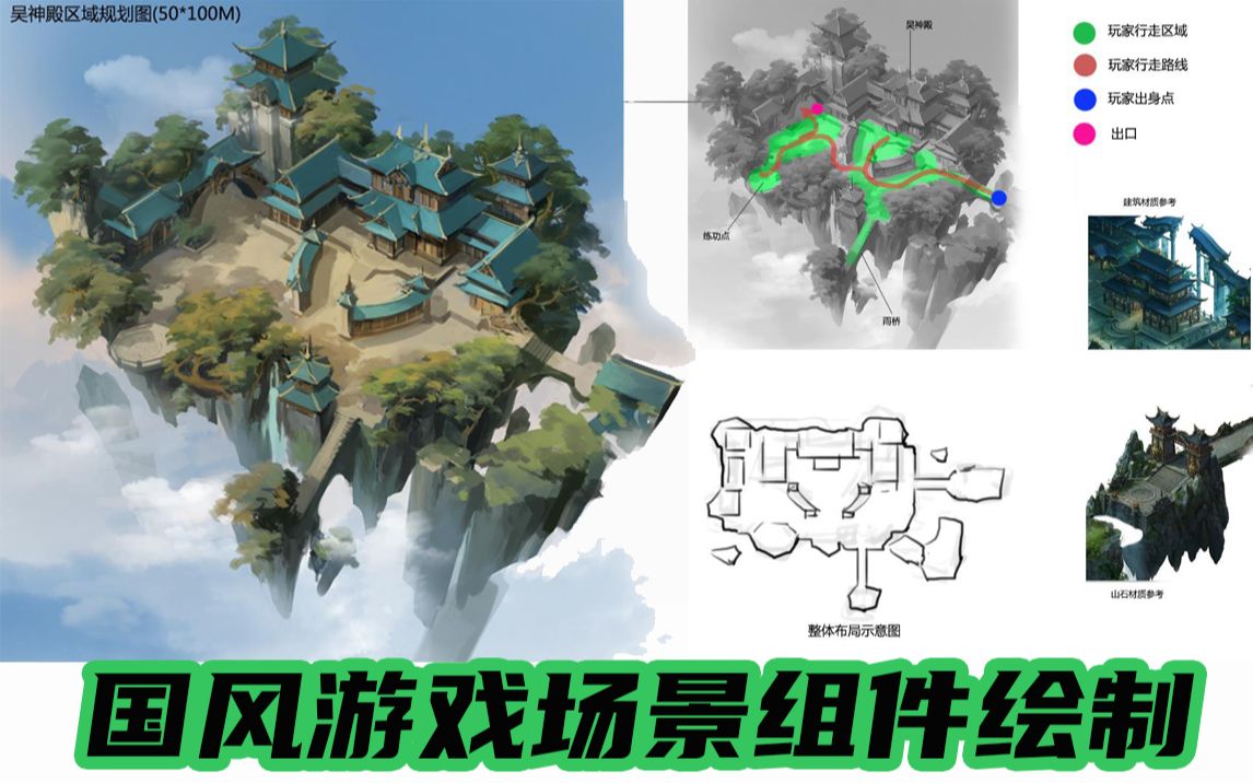 ...游戏区域地图绘制 原画游戏场景组件设计 游戏地图关卡设计全过程