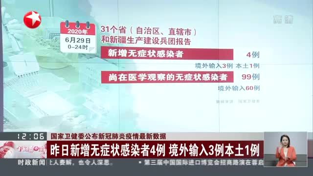 国家卫健委公布新冠肺炎疫情最新数据:昨日新增无症状感染者4例 境外...