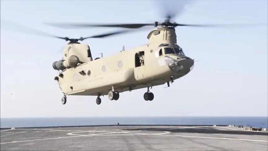 CH-47是美国一型纵列双引擎双螺旋桨,全天候多功能运输直升机