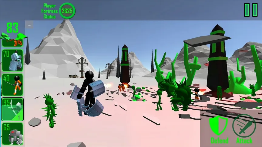 火柴人战争模拟器3D版:反甲巨人一拳一个小僵尸,血厚防高会绕圈