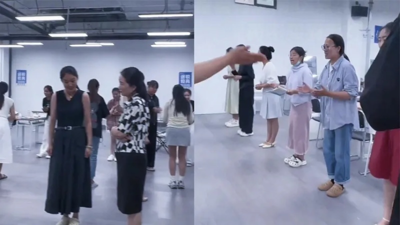 女生考编对空气模拟面试,画风搞笑被调侃像冷宫疯妃