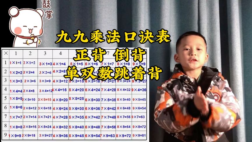 小学生#九九乘法表 背诵口诀 正背 倒背 单双数跳着背