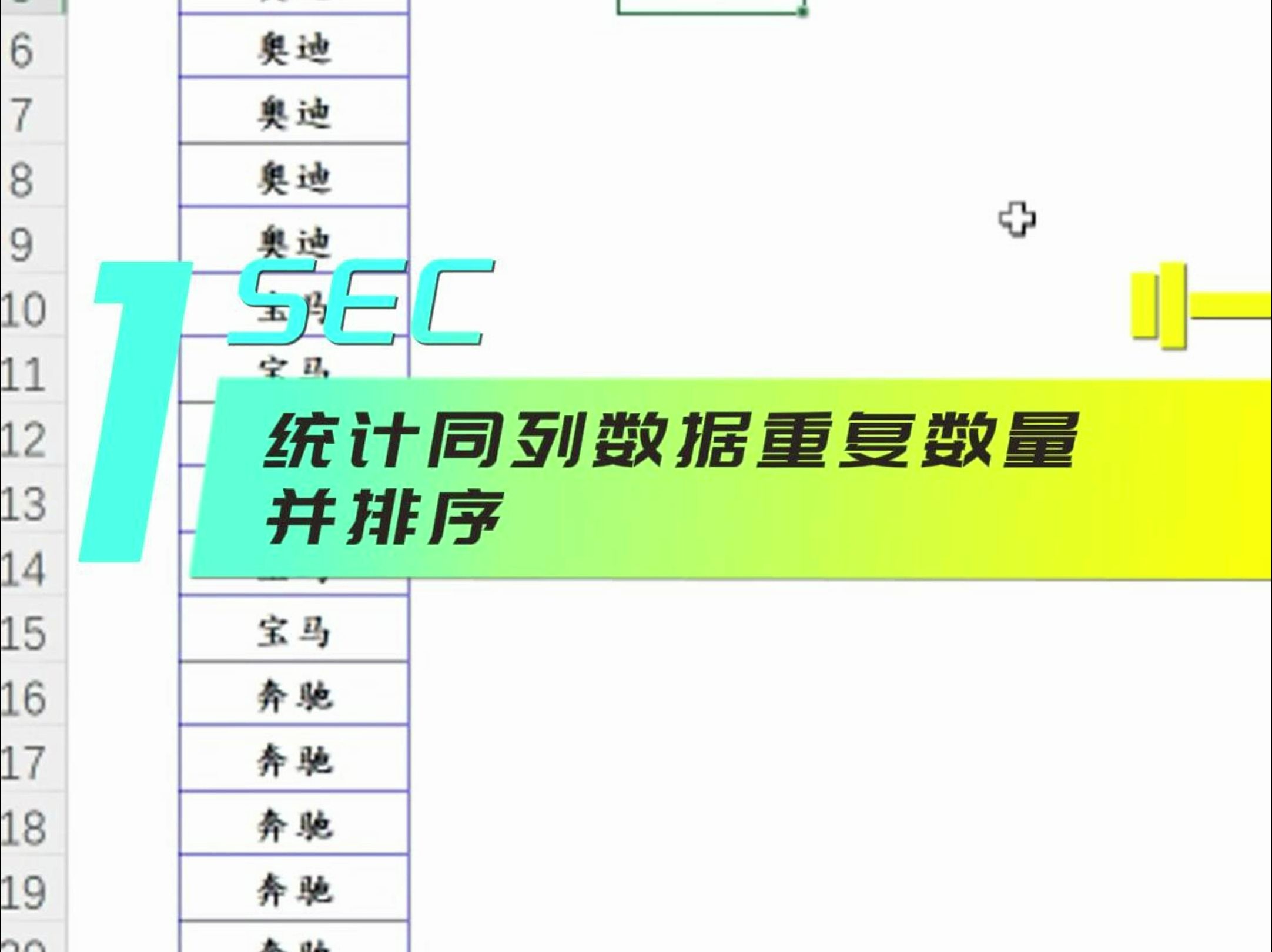 EXCEL技巧:1秒统计同列数据重复数量并排序