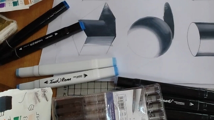 马克笔几何形体单色表现(立方体,球体,圆柱)绘画过程,冷暖灰三色,如果...