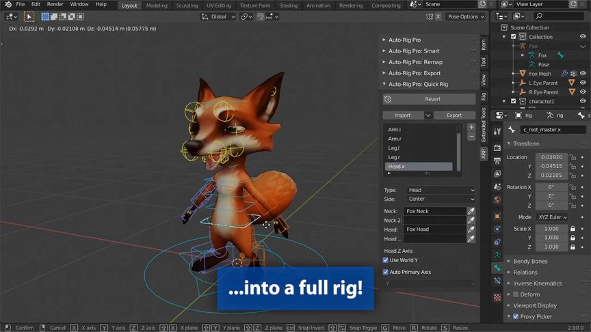 Blender三维人物角色动作自动绑定工具