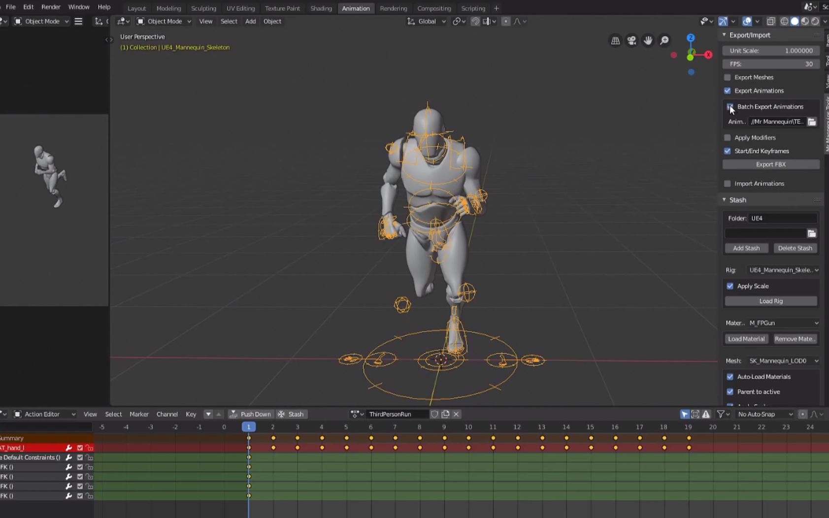 [UE4] [Blender2.8]小白人互导模型、动画插件工作流程(免费、开源)