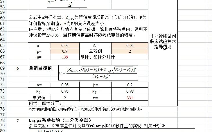 IVD临床统计分析Excel模板(含样本量计算、最小二乘法回归、Deming...