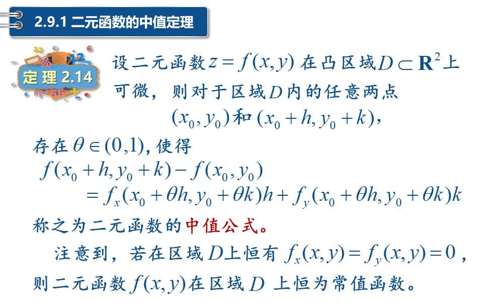 高等数学视频(选讲): 多元函数的中值定理和泰勒公式。基于一元函数的...