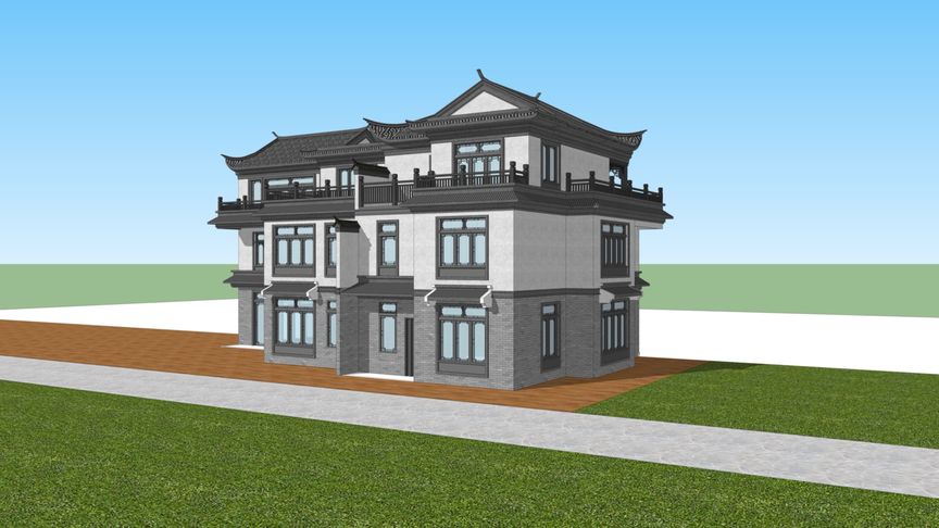 【双拼别墅模型】飞檐翘角,雕梁画栋,一起来欣赏中式建筑的美。