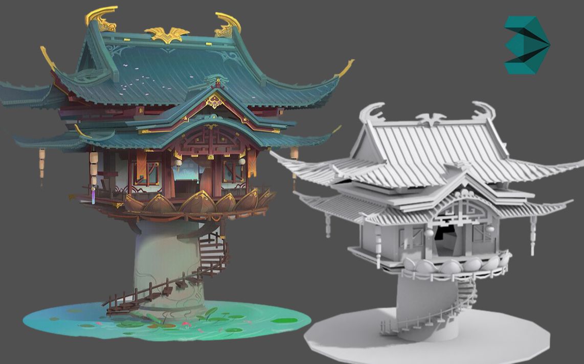 ...场景模型制作,零基础古风场景结构搭建讲解,一起来感受下国风之美吧