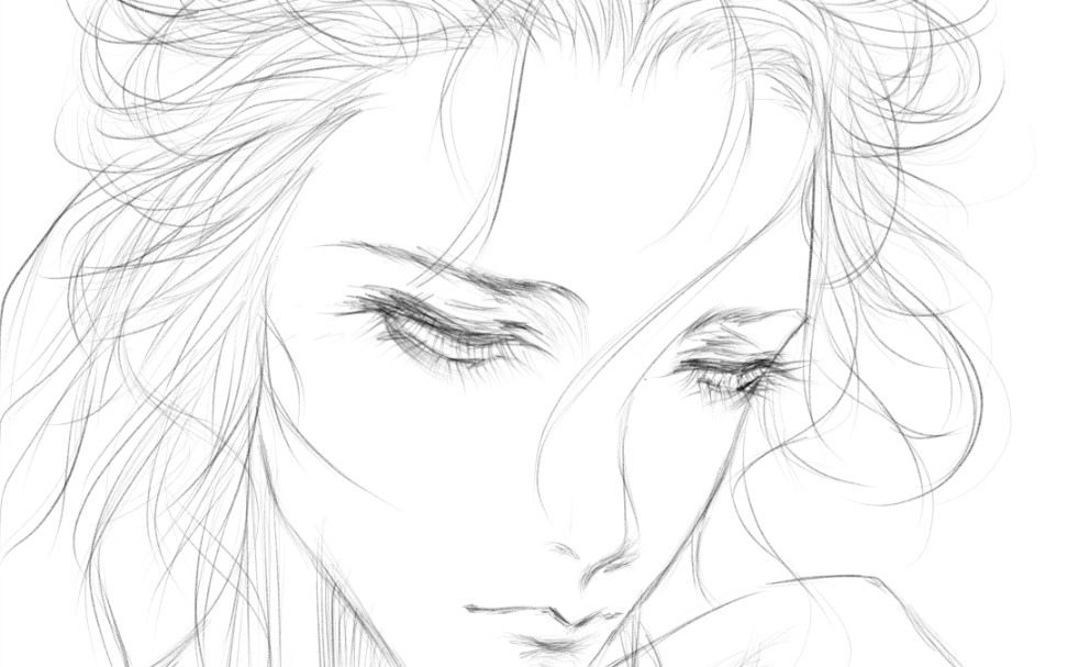 【画世界】第一次用数位板,画一个黑白美男线稿