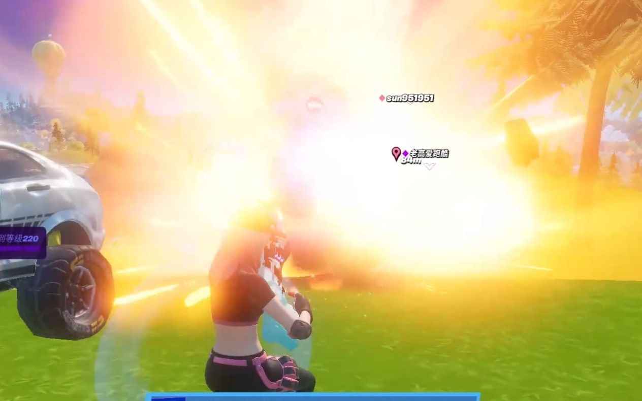 【堡垒之夜】用热熔胶爆炸枪炸车吃鸡 3070帧数表现 性能模式最低特效