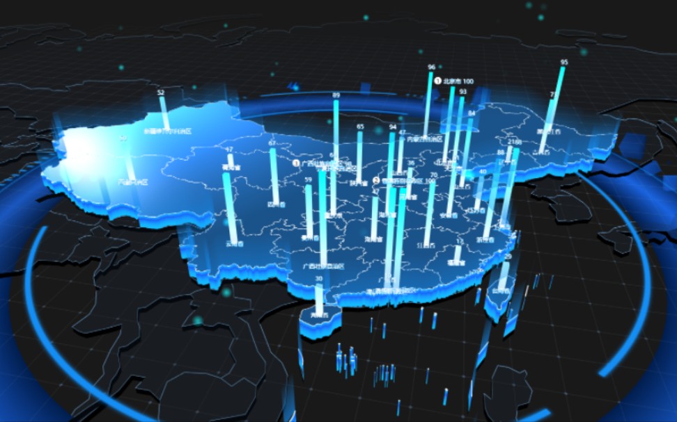 three.js数据大屏 炫酷中国地图,粒子特效,扩散波,渐变上升