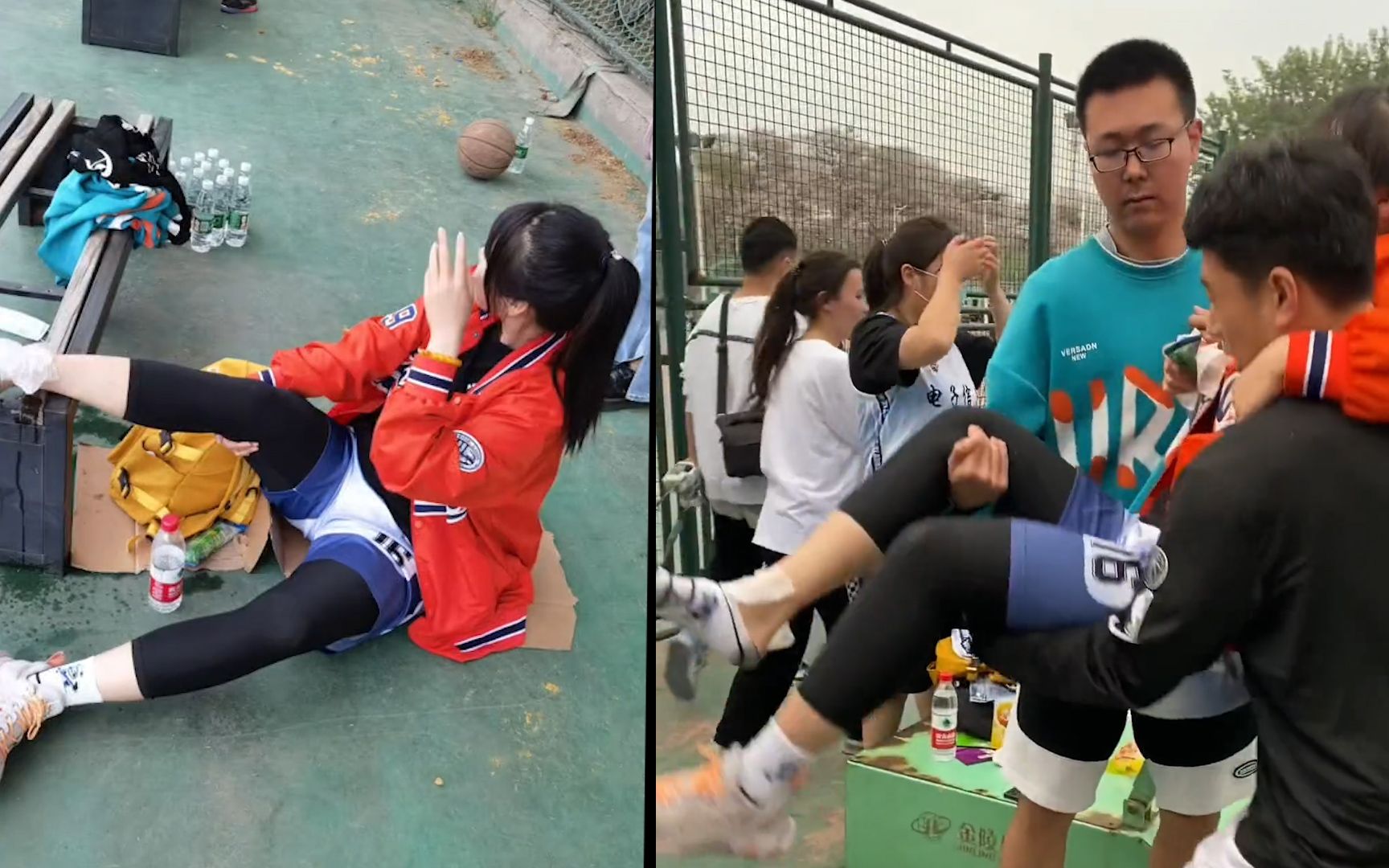 女生打球不慎崴脚,男同学借垃圾车送她回宿舍,第2天一举动更暖