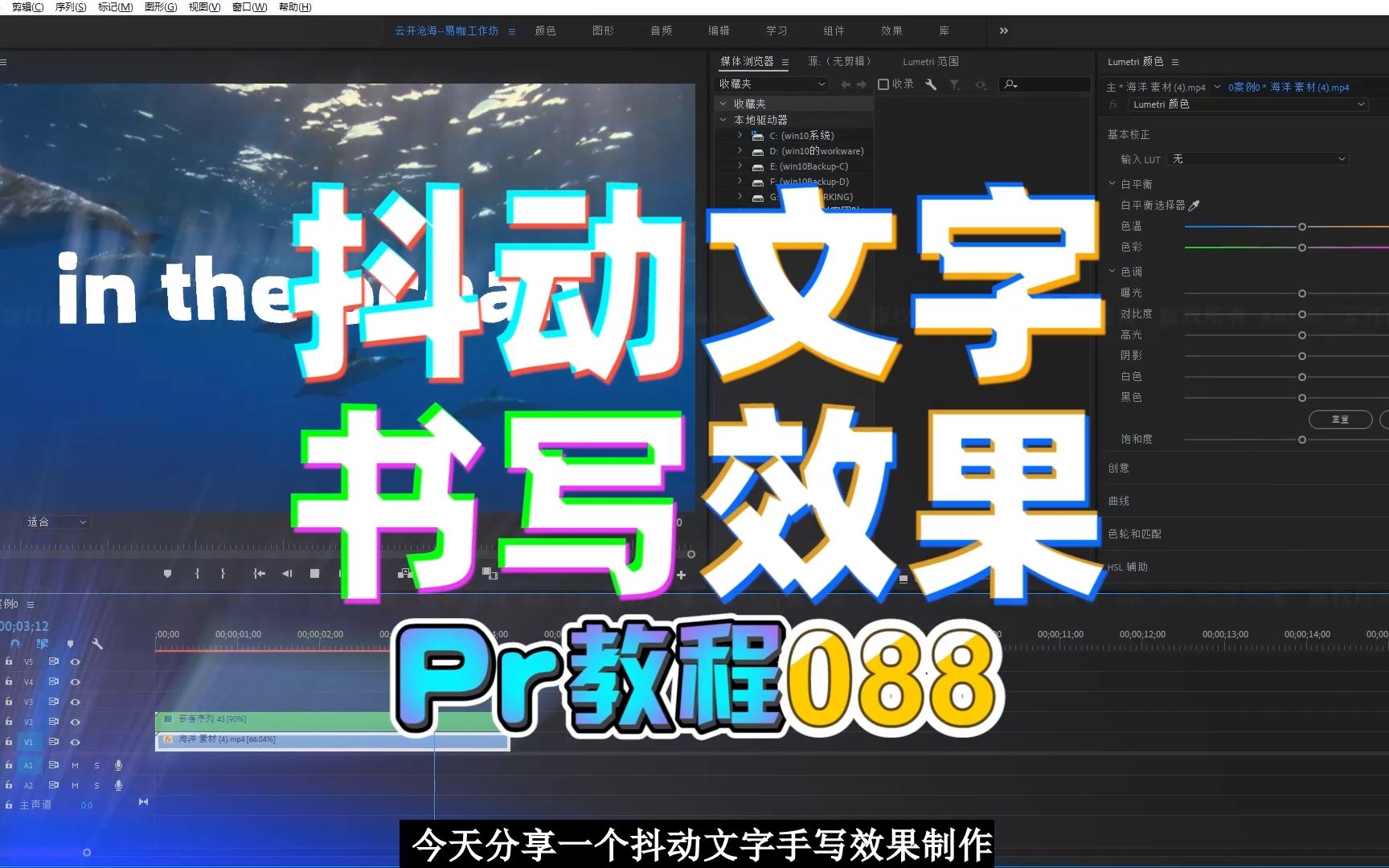 ...是抖动的文字吗?有点惊悚有点酷,文字都懂书写效果(云开沧海)pr教程