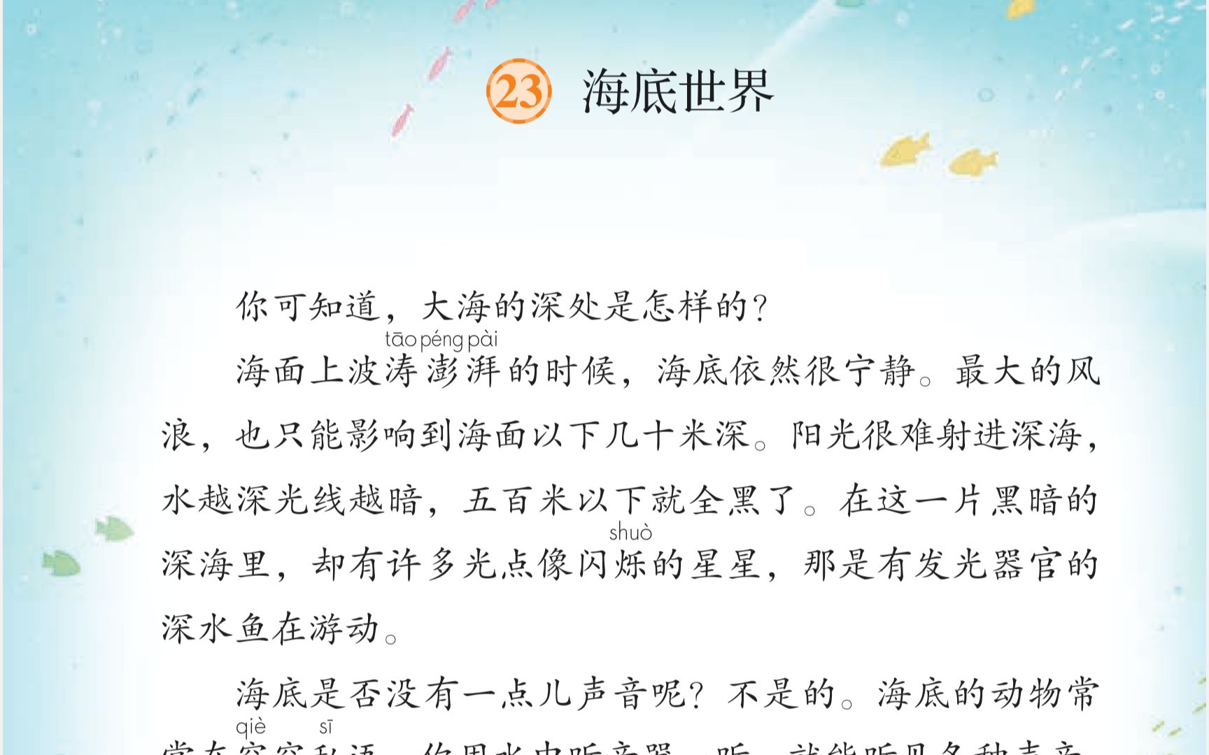 三年级下册第23课《海底世界》小学语文教师资格考试模拟上课