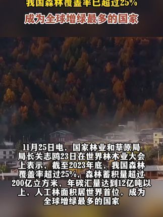 我国森林覆盖率已超过25%,成为全球增绿最多的国家
