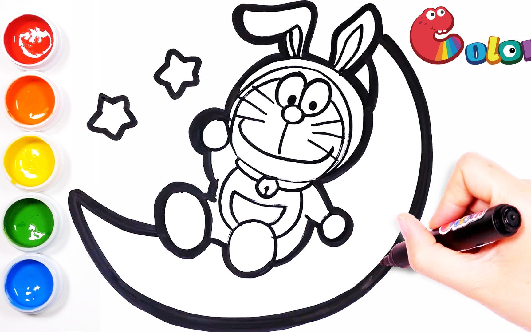 【简笔画】人类登月第50年——画个戴兔耳的哆啦A梦,一起去月球探险...