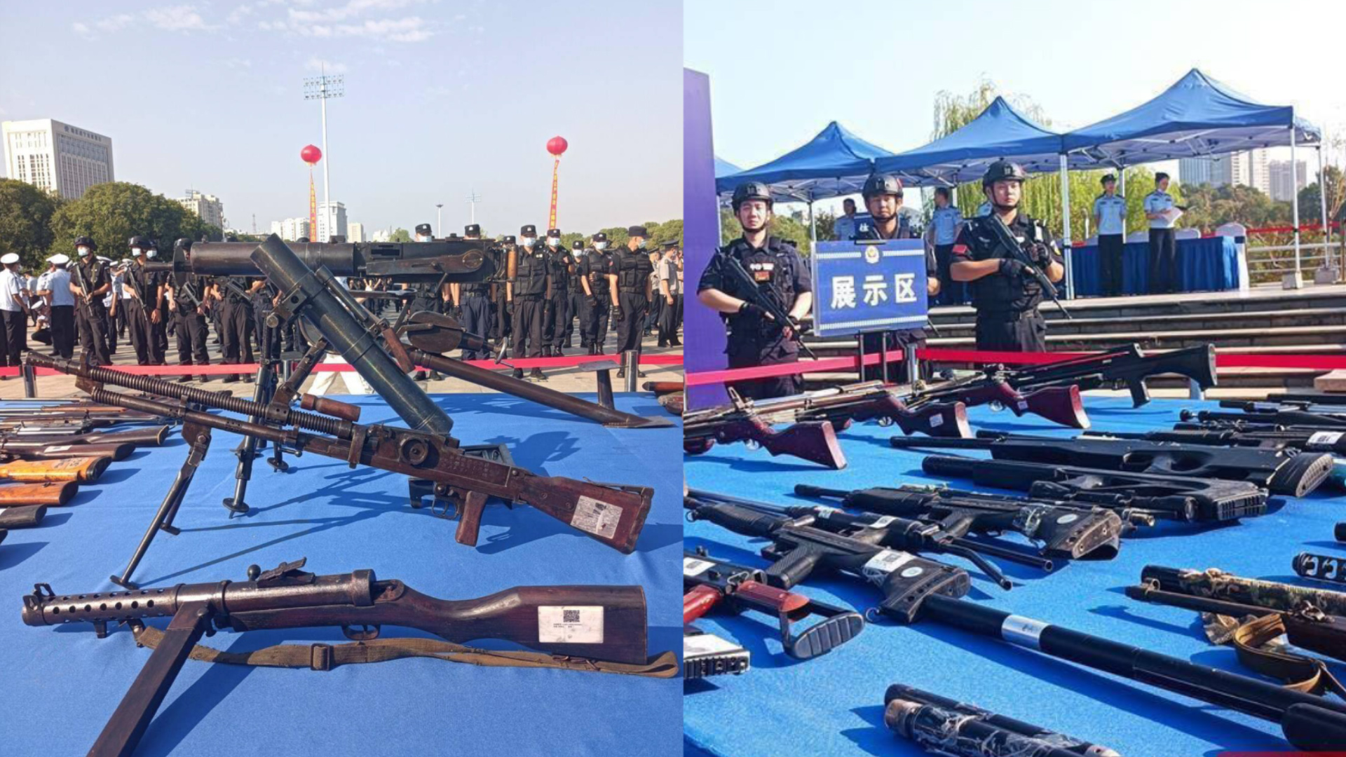 湖北警方销毁6943支枪1.1万把刀具,现场竟有马克沁机枪和迫击炮