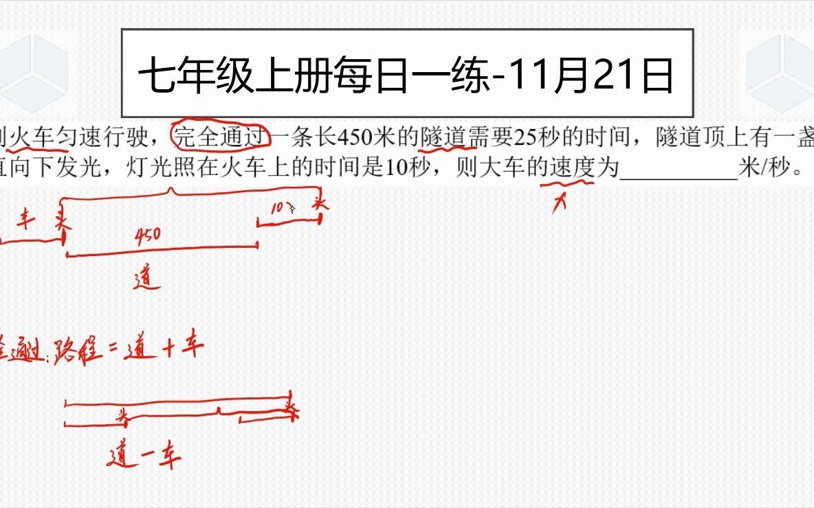 七年级上册每日一练11月21日-火车过隧道问题,很多初中生都不懂