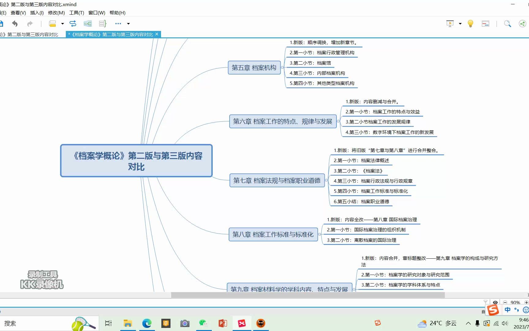 档案学概论 第二版与第三版章节标题差异对比