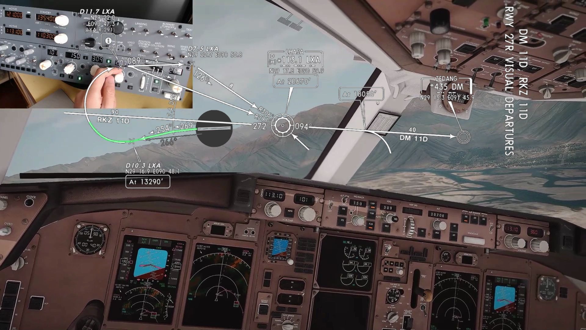 这地景!高原机场拉萨跑道27R仪表飞行-标准离场【大叔带你:开飞机】...