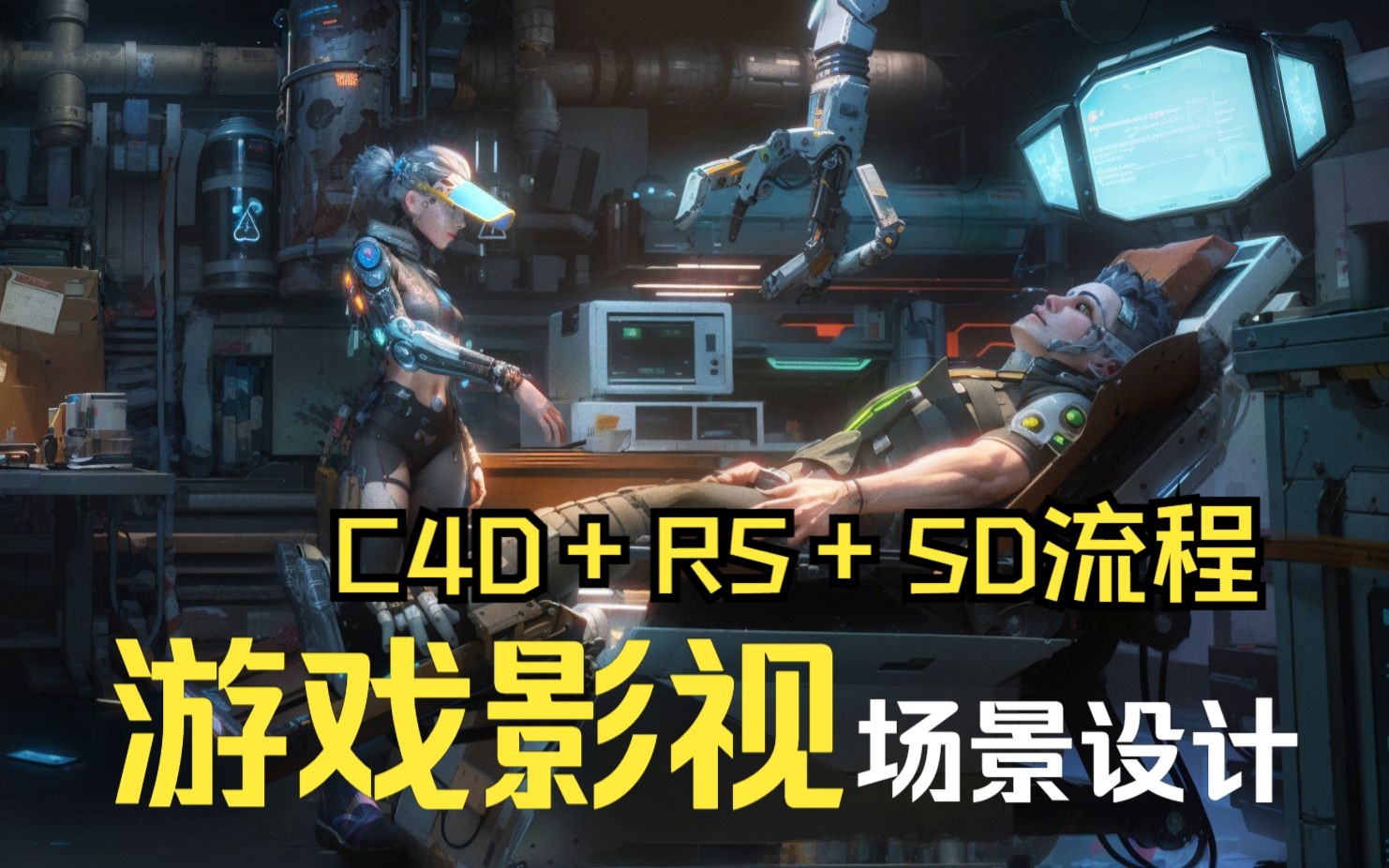 (基因生化改造室)让AI给你创作灵感与细化,游戏影视场景原画教程C4D...