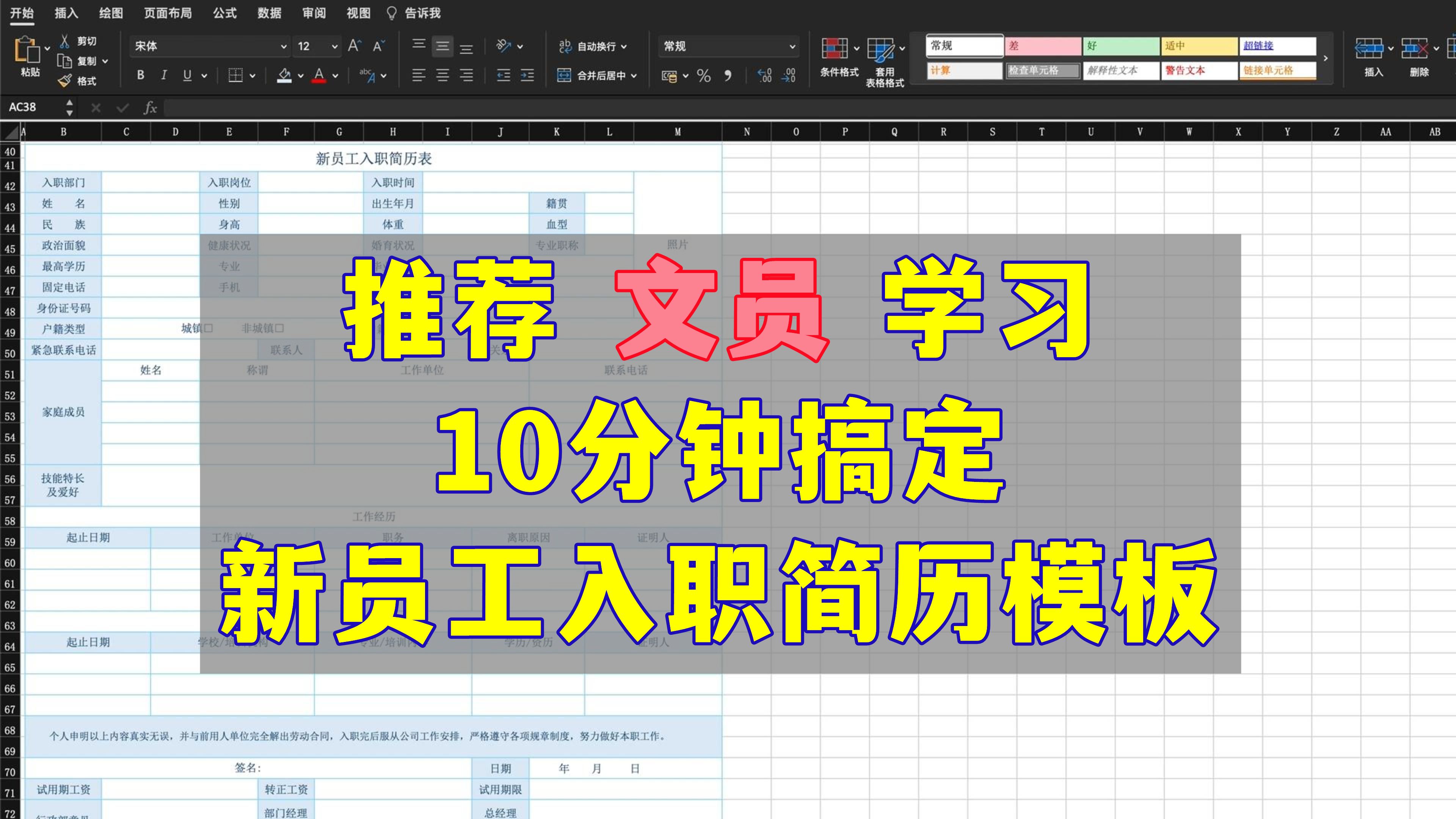 【职场必学Excel】如何在10分钟内学会新员工的入职简历模板?