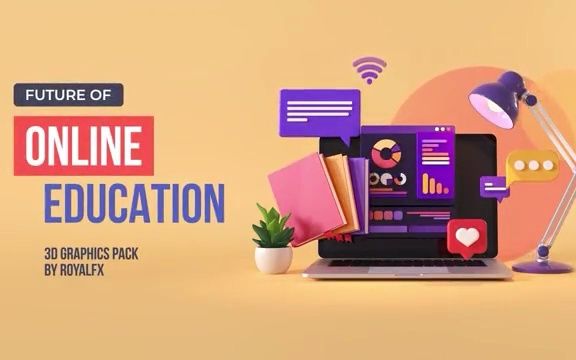 AE模板-在线教育数据分析社交媒体推广公司介绍三维图形元素包