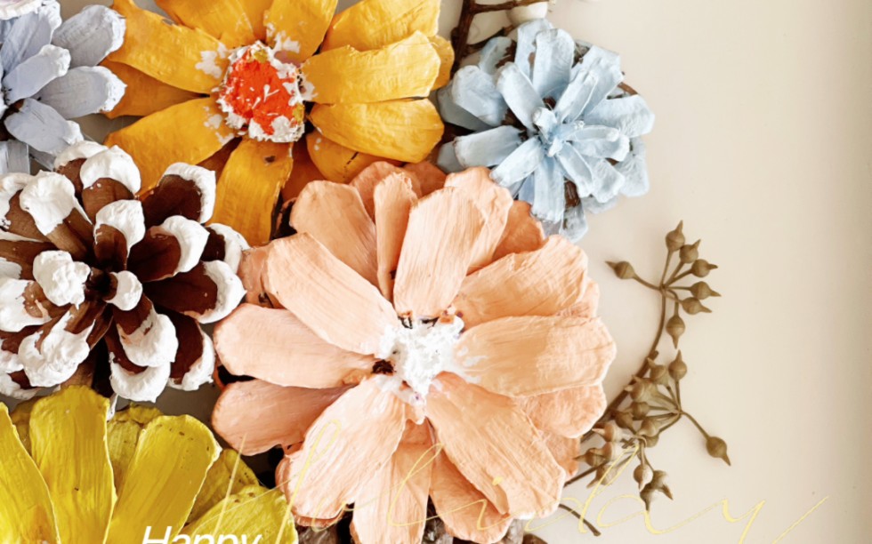 3D立体松果花束装饰画丨自制新年家居摆件