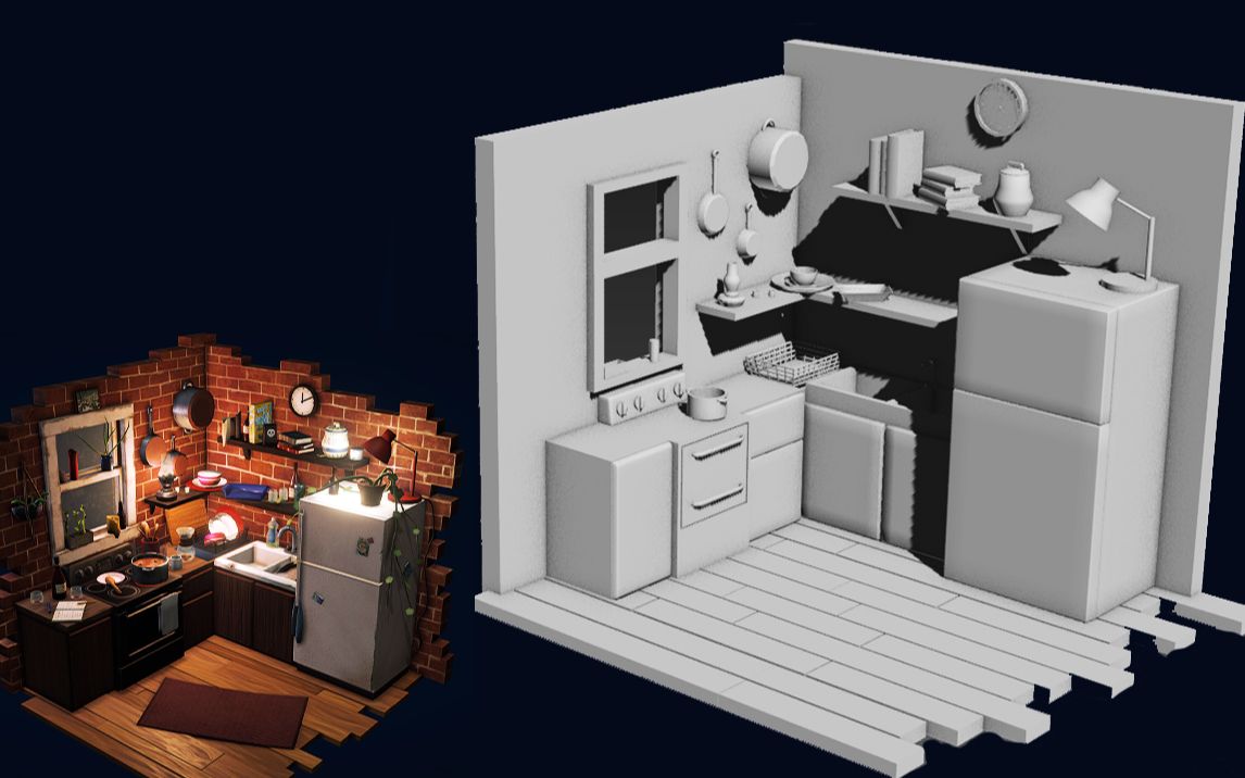【3Dmax场景建模】从box开始教你厨房模型制作,零基础室内场景建模...
